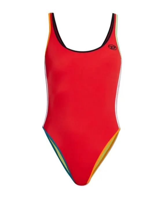 DIESEL® Sleeveless One-piece Swimsuit With Signature Pattern - Red