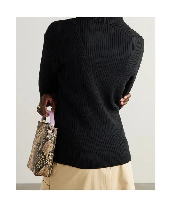 Dries Van Noten Ribbed Knit Long Sleeve Cardigan - Black