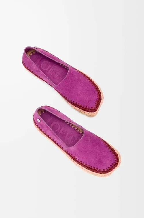 Loewe Suede And Raffia Rio Slipper - Pink