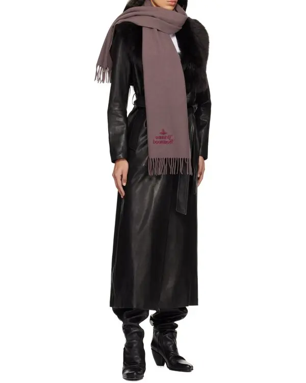 VIVIENNE WESTWOOD Logo Embroidered Fringed Scarf - Brown