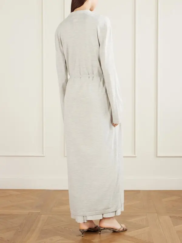 Khaite Alek Belted Merino Wool Cardigan - Light Gray