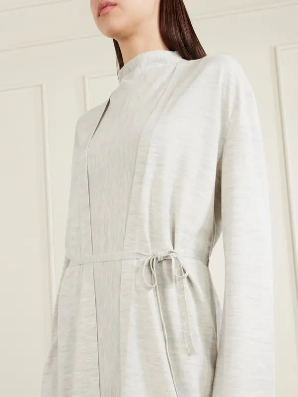 Khaite Alek Belted Merino Wool Cardigan - Light Gray