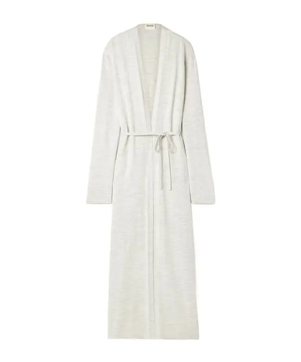 Khaite Alek Belted Merino Wool Cardigan - Light Grey