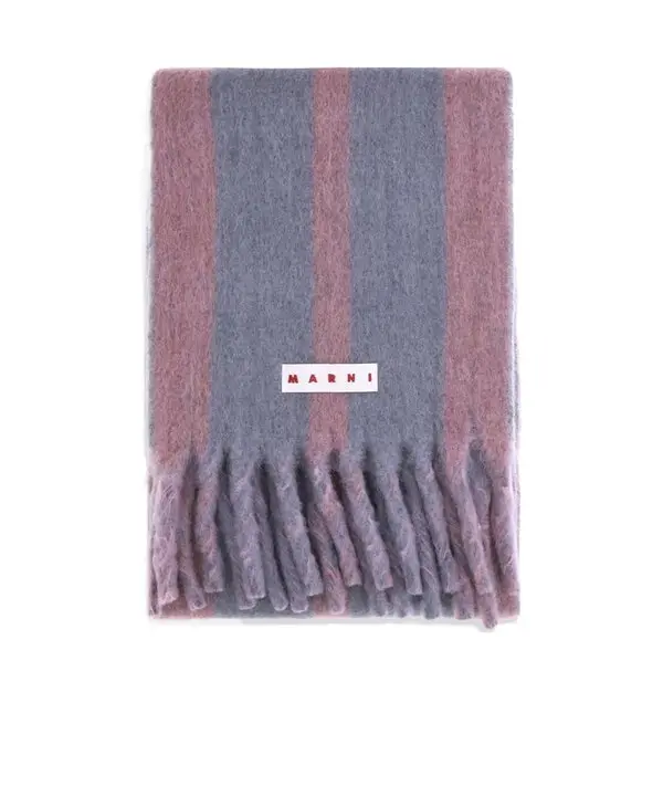 Marni Logo Patch Fringed Scarf - Gray