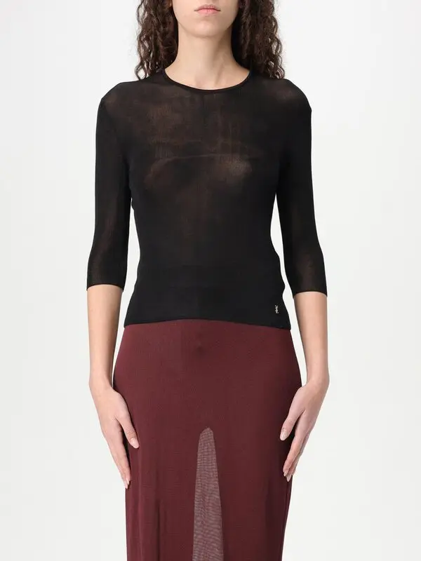 Saint Laurent Cassandre Crewneck Knitted Top - Black