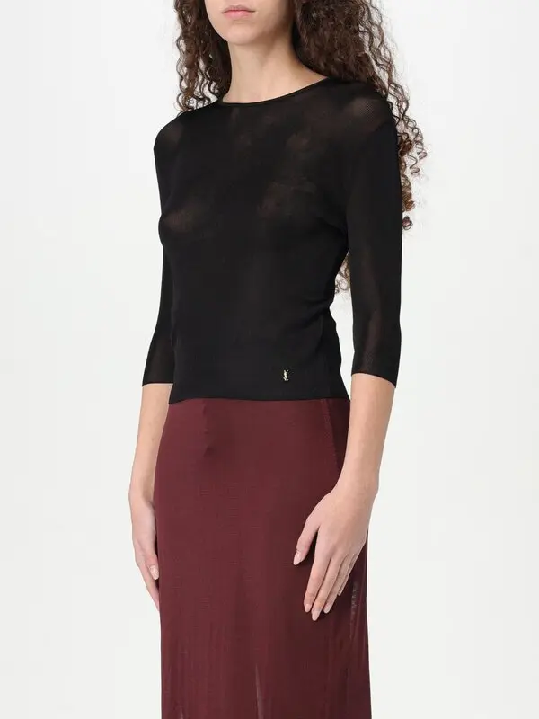 Saint Laurent Cassandre Crewneck Knitted Top - Black