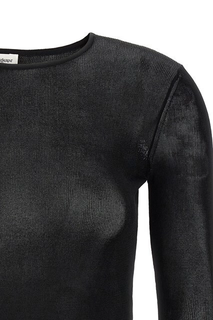 Saint Laurent Cassandre Crewneck Knitted Top - Black
