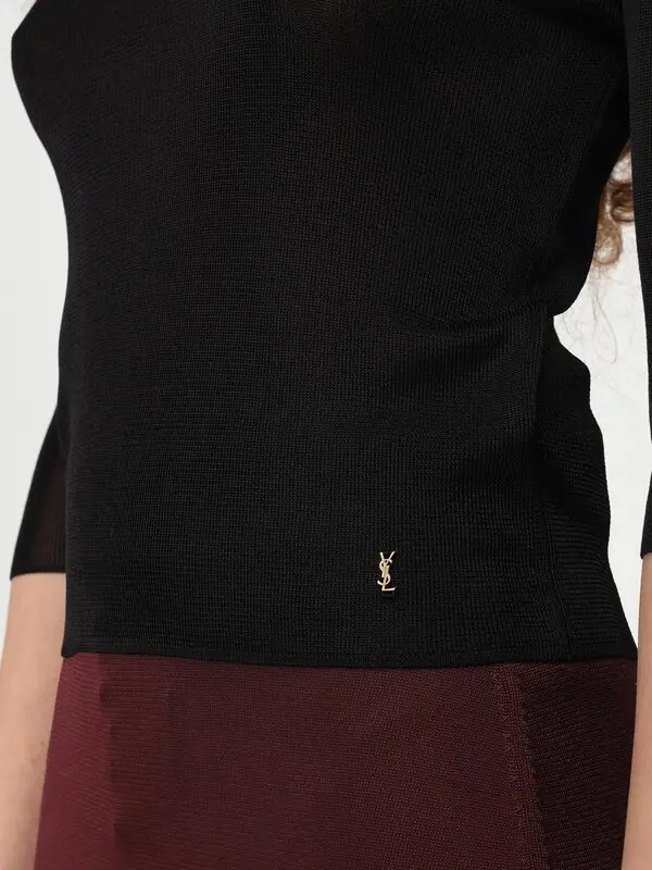 Saint Laurent Cassandre Crewneck Knitted Top - Black