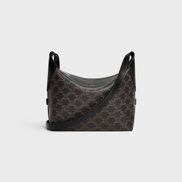 Celine Triomphe Canvas And Calfskin Crossbody Bag - Black