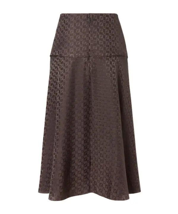 Fendi Monogrammed A-line Midi Skirt - Black