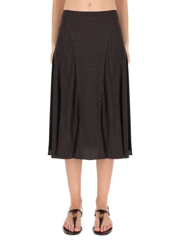 Fendi Monogrammed A-line Midi Skirt - No