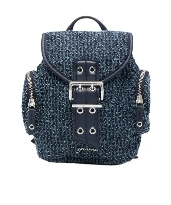 GANNI Buckle Fastened Drawstring Backpack - Blue