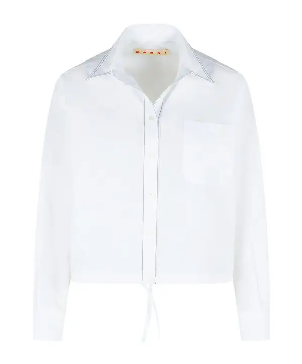 Marni Cropped Long Sleeve Shirt With Contrast Stitching - White