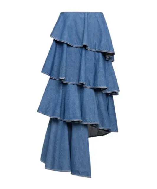 Alaïa Denim Spiral Ruffle Midi Skirt - Blue