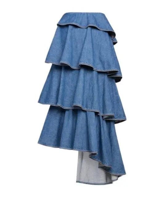 Alaïa Denim Spiral Ruffle Midi Skirt - Mineral