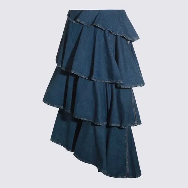 Alaïa Denim Spiral Ruffle Midi Skirt - Mineral