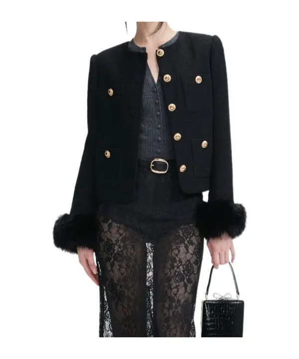 SELF-PORTRAIT Faux Fur-cuff Buttoned Jacket