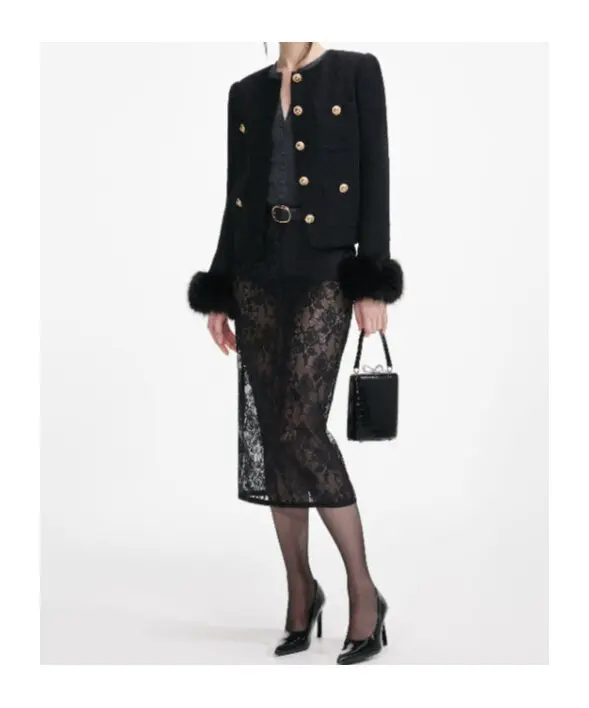 SELF-PORTRAIT Faux Fur-cuff Buttoned Jacket