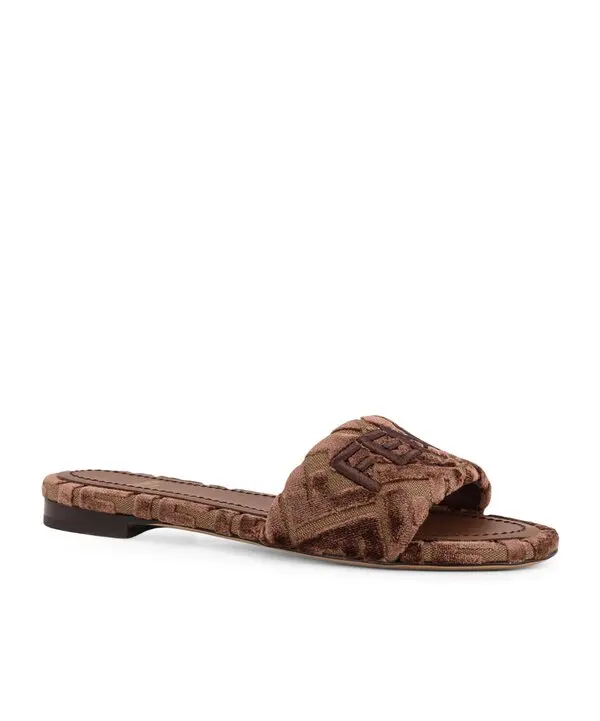 Fendi Ff Flocked Slip-on Sandals