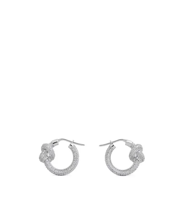 Celine Knot Sparkle Hoops In Strass And Brass With Rhodium Finish - Silver