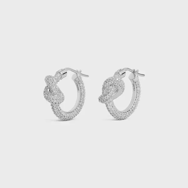 Celine Knot Sparkle Hoop Earrings In Strass And Rhodium-plated Brass