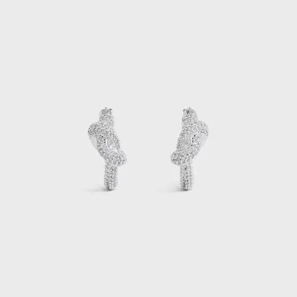 Celine Knot Sparkle Hoop Earrings In Strass And Rhodium-plated Brass
