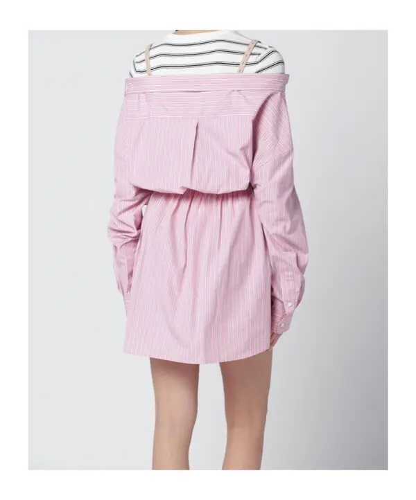 Miu Miu Striped Cotton Shirtdress With Embroidered Logo