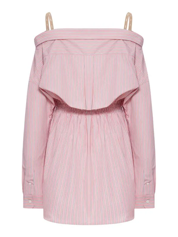 Miu Miu Striped Cotton Shirtdress With Embroidered Logo - Pink