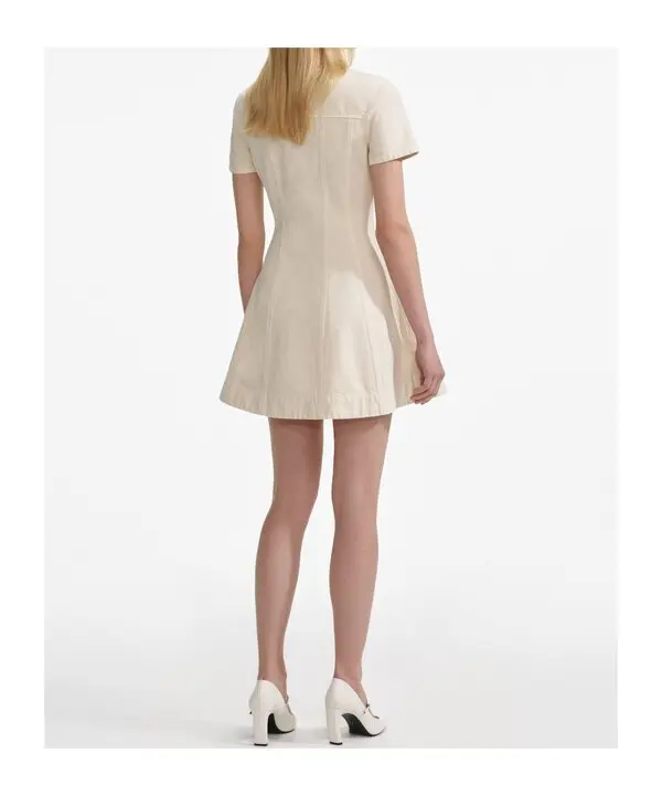 SELF-PORTRAIT Collared Denim Mini Dress With Faux Diamanté Buttons