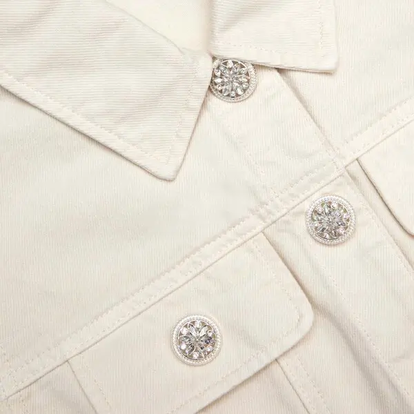 SELF-PORTRAIT Collared Denim Mini Dress With Faux Diamanté Buttons