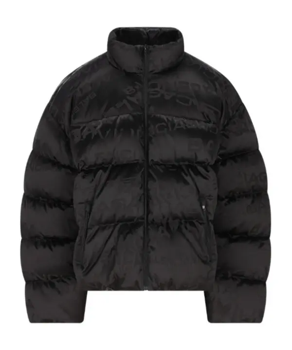 Balenciaga Allover Logo Printed Down Jacket - Black