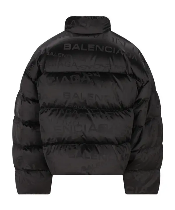 Balenciaga Allover Logo Printed Down Jacket - Black