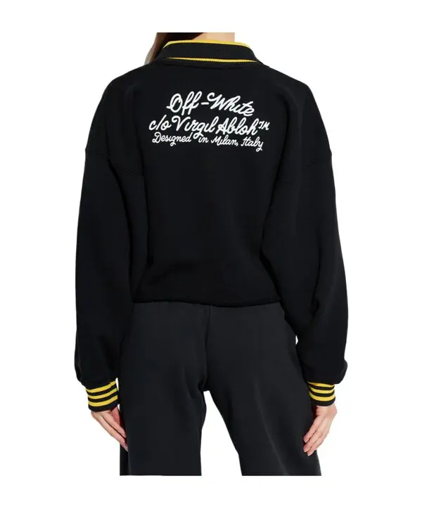 Off-White V-neck Cropped Sweatshirt With Contrasting Trim