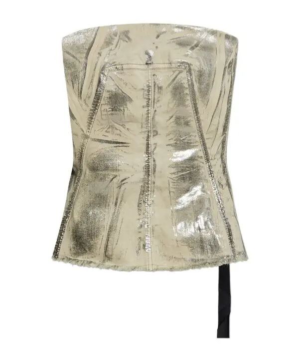 Rick Owens Metallic-effect Frayed-edge Off-the-shoulder Top - Silver