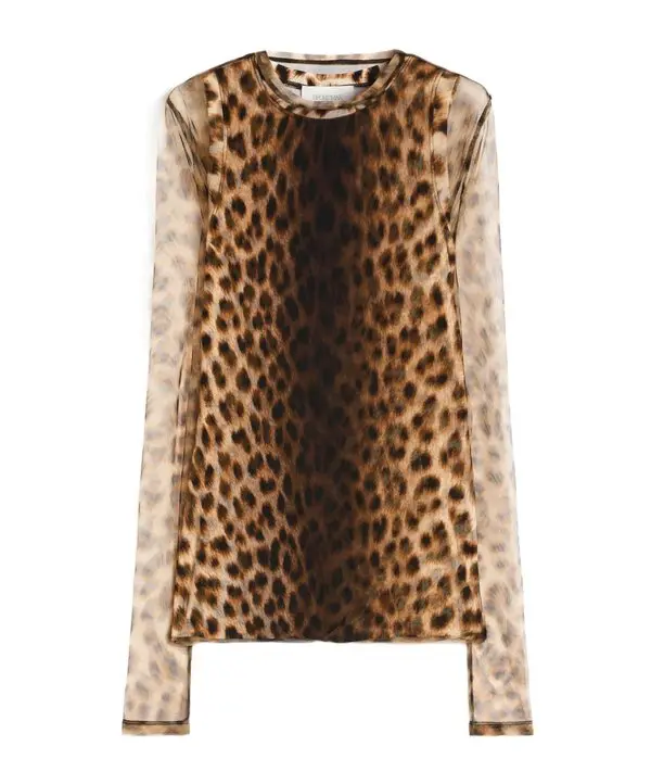 Sportmax Zebu Animal-print Sheer Long Sleeve Top - Beige