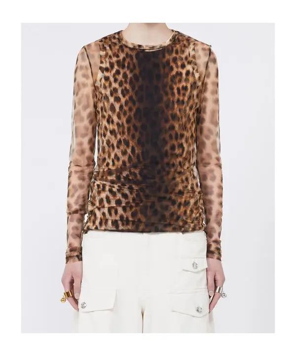 Sportmax Zebu Animal-print Sheer Long Sleeve Top - Beige