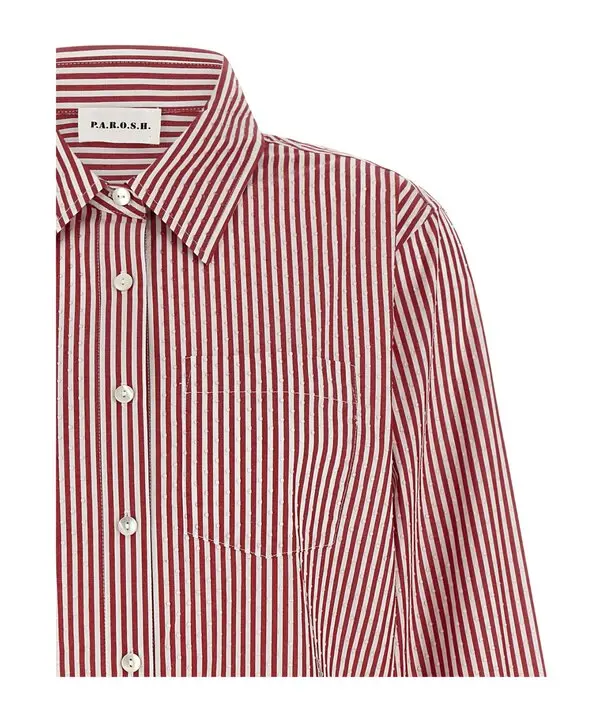 P.a.r.o.s.h Striped Shirt With Rhinestone Embellishments And Curved Hem - Nude