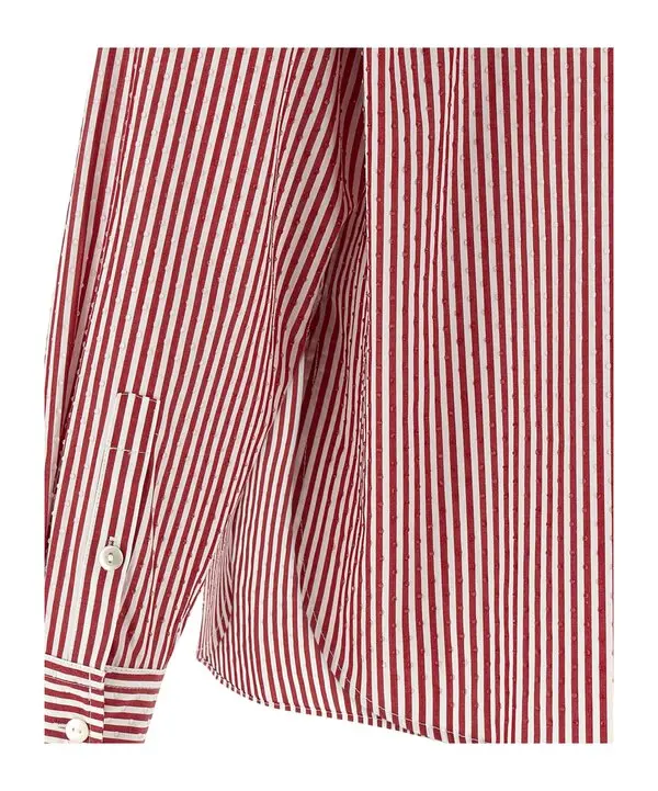 P.a.r.o.s.h Striped Shirt With Rhinestone Embellishments And Curved Hem - Nude