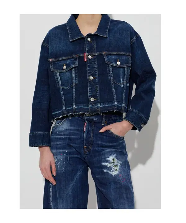 Dsquared2 Distressed Cropped Denim Jacket