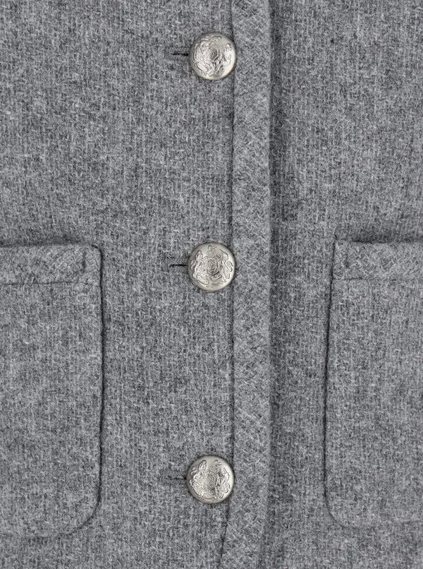 DUNST Collarless Tweed Buttoned Jacket - Gray