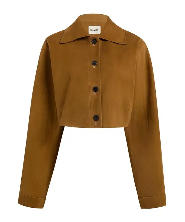 Khaite Sue Suede Cropped Jacket - Toffee