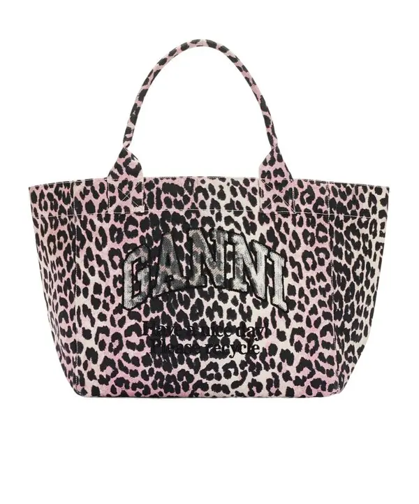 GANNI Leopard Printed Tote Bag - Black