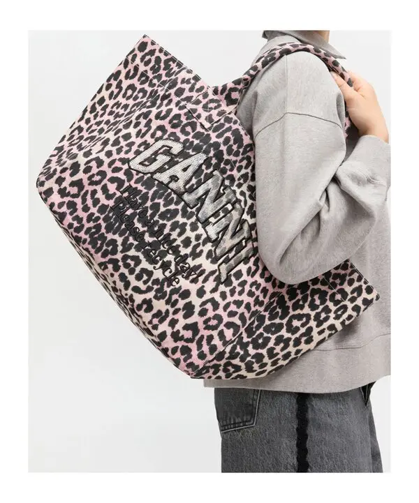 GANNI Leopard Printed Tote Bag - Black