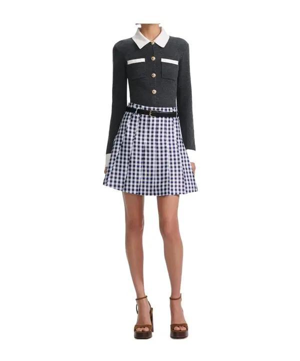 SELF-PORTRAIT Contrasted-collar Knitted Cardigan - Grey