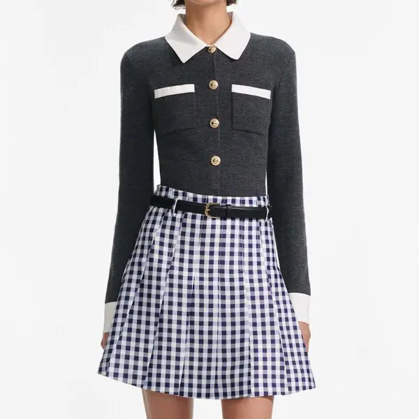 SELF-PORTRAIT Contrasted-collar Knitted Cardigan - Grey