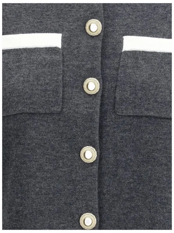 SELF-PORTRAIT Contrasted-collar Knitted Cardigan - Grey