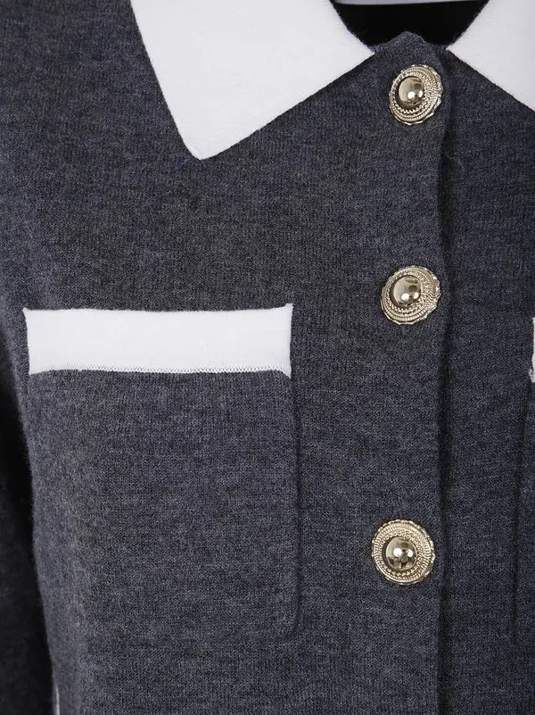 SELF-PORTRAIT Contrasted-collar Knitted Cardigan - Grey