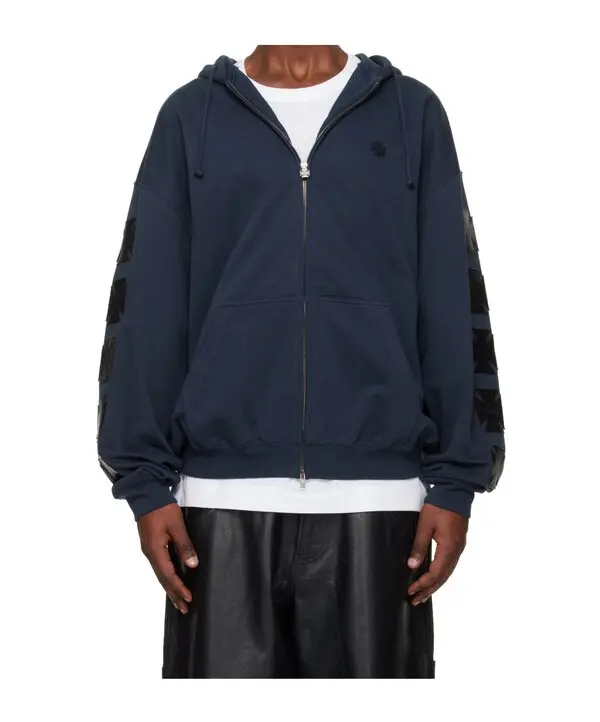 Vetements Leather Biker Long-sleeve Zip-up Hoodie - Navy Blue