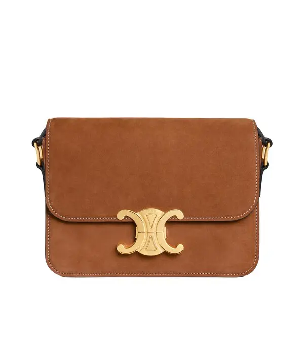 Celine Teen Triomphe Bag In Nubuck Calfskin - Camel