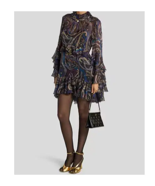 Etro Paisley Foliage Motif Ruffled Mini Dress
